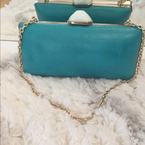 Trina Turk | Bags | Trina Turk Turquoise Clutch With White Clasp | Poshmark